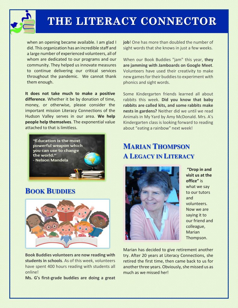 May 2021 Newsletter ~ Literacy Connections of the Hudson Valley